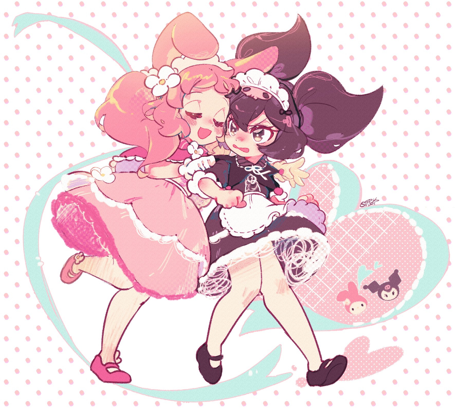 Safebooru - 2girls alternate costume animal ears apron bare legs black ...