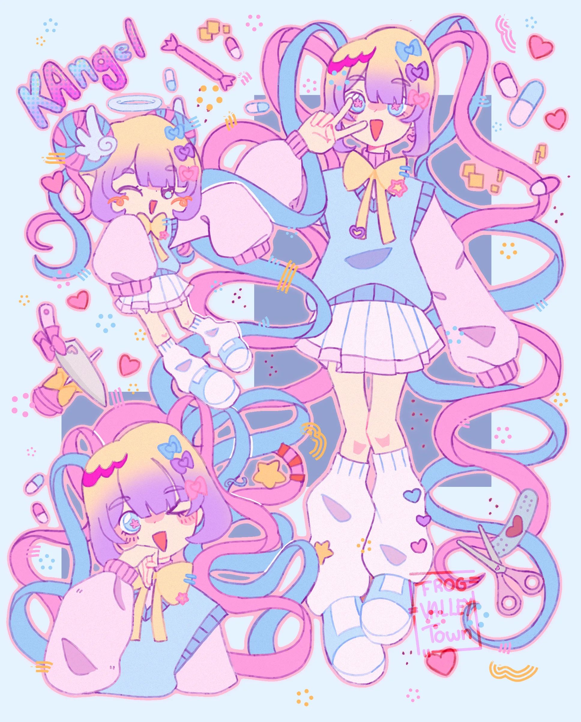 Safebooru - 1girl :d absurdres adapted costume alternate costume bandaid blonde hair blue bow ...