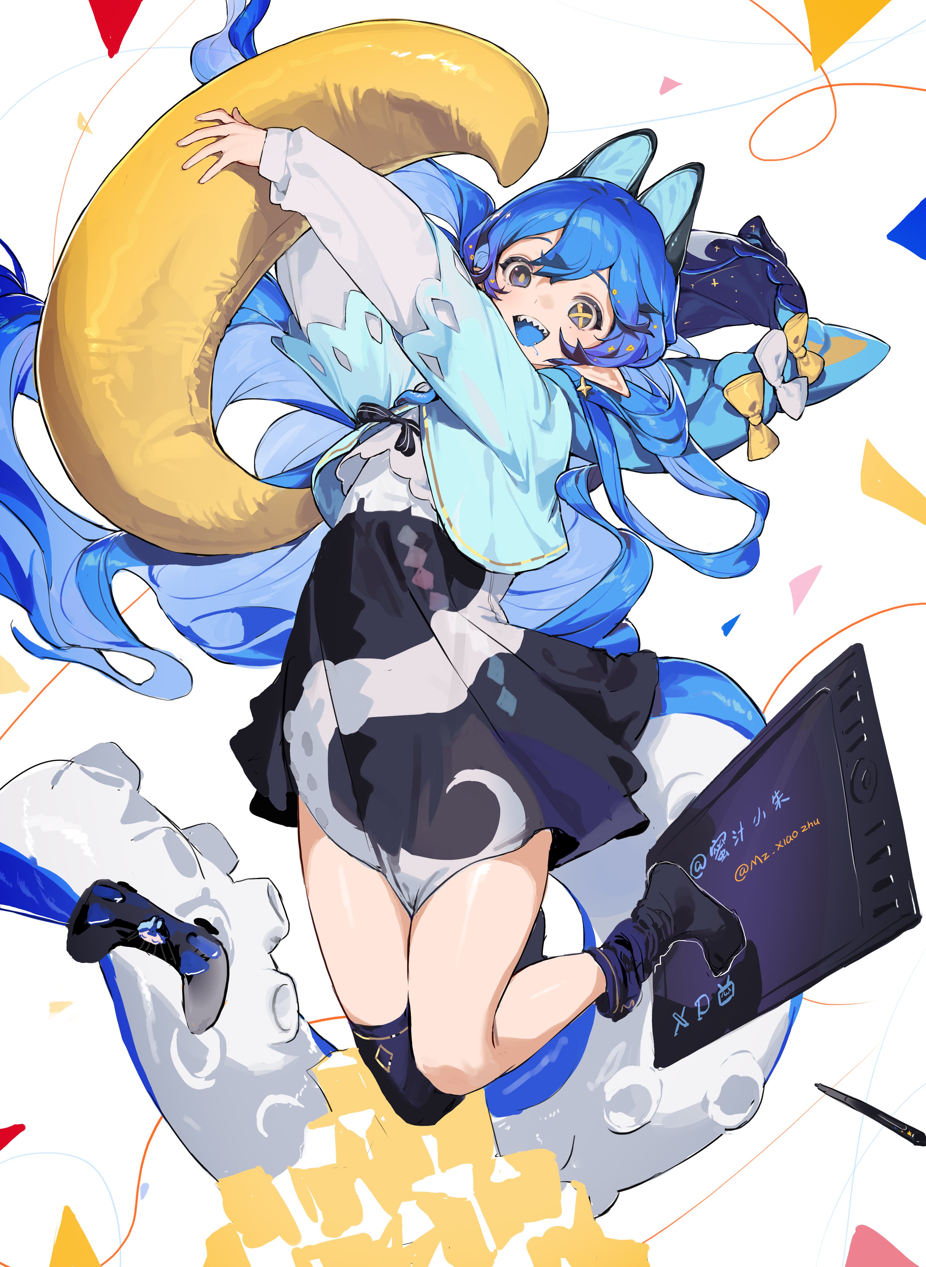 Safebooru - 1girl absurdres animal ears asymmetrical legwear black eyes black skirt black socks ...