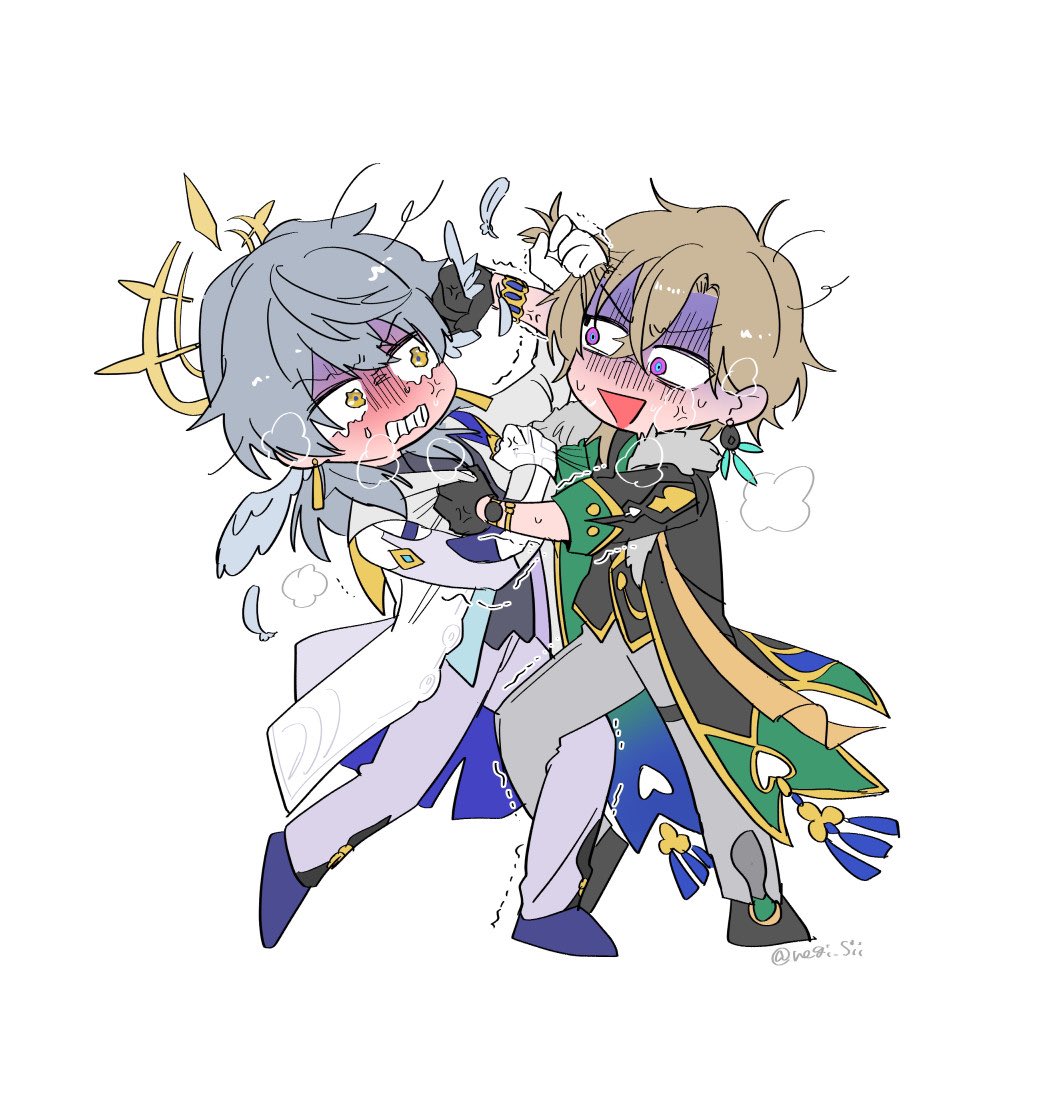 Safebooru - 2boys anger vein aventurine (honkai: star rail) black gloves blonde hair blue pupils ...