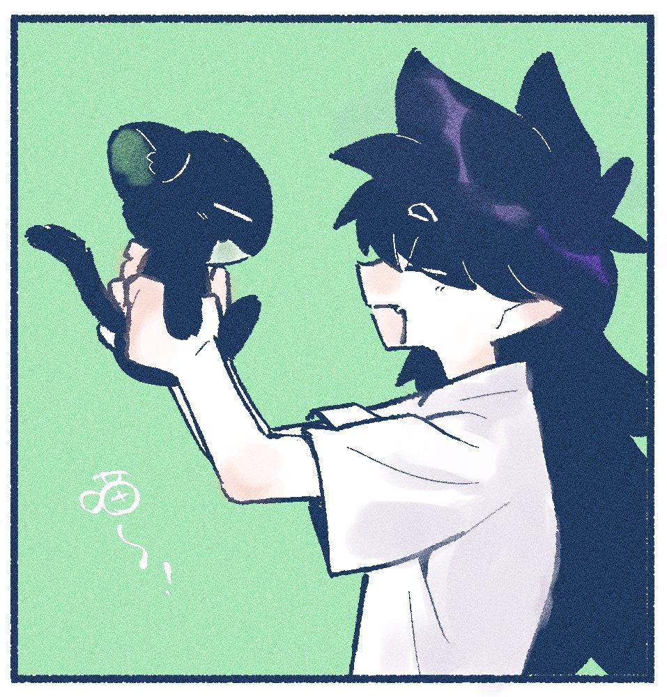 Safebooru - 1boy animal black hair border cat commentary fengxi (the ...