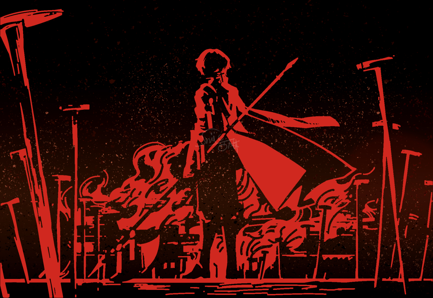 Safebooru - 1boy arson axe burning coat cross cross earrings earrings ...