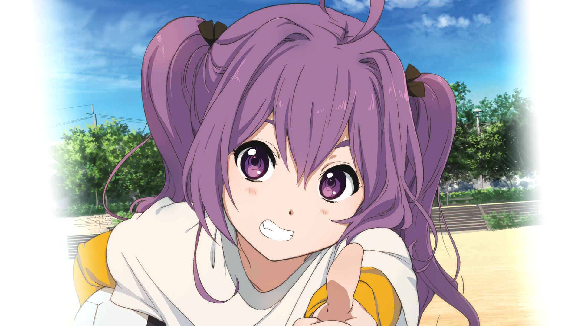 Safebooru - 1girl 22/7 22/7 ongaku no jikan ahoge ball black ribbon clenched teeth fang game cg ...