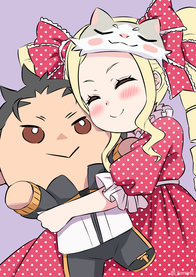 Safebooru - 1girl :> alternate costume beatrice (re:zero) black hair blonde hair blush brown ...