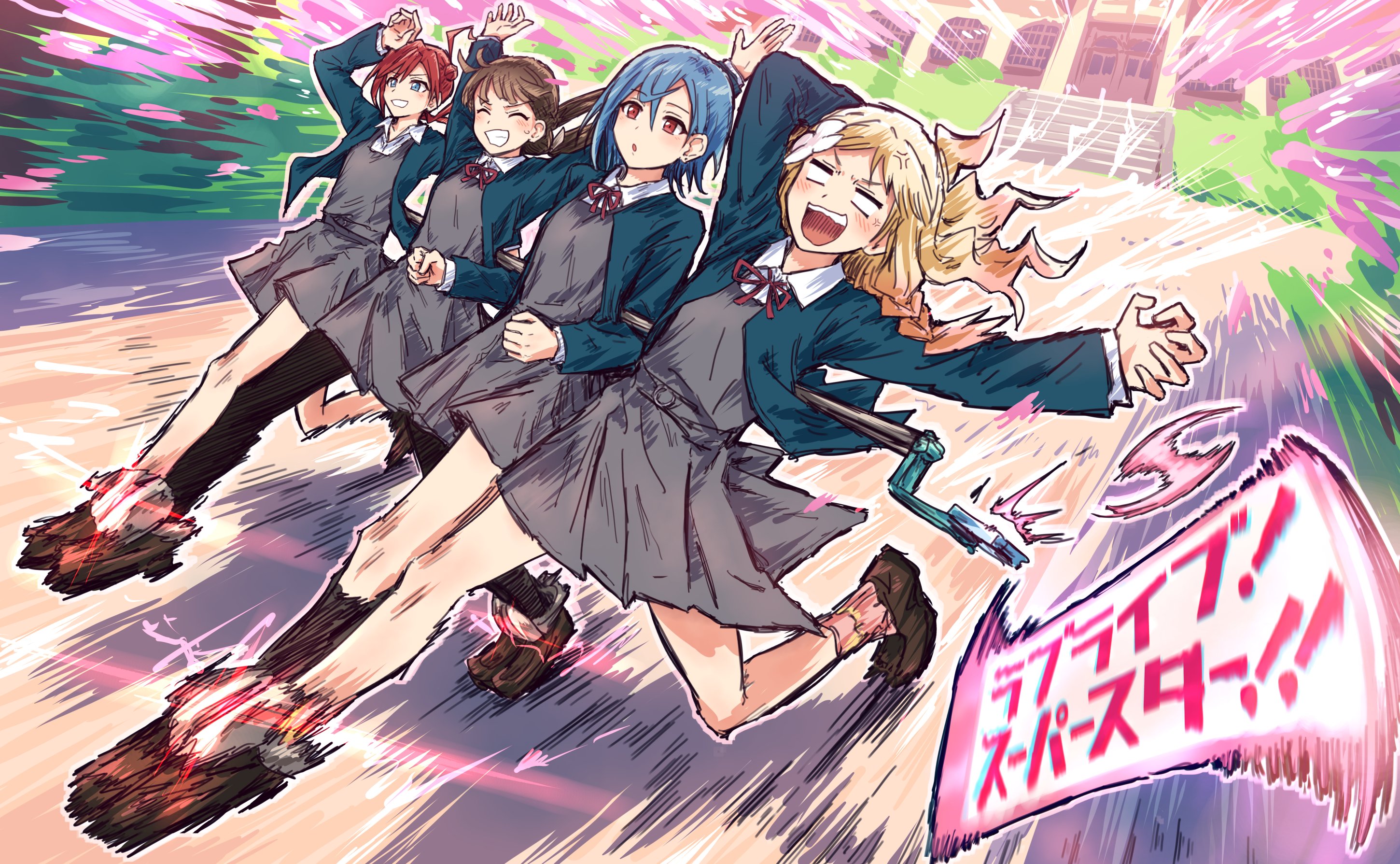 Safebooru - 4girls :o ^ ^ anger vein arms up bad id bad twitter id black pantyhose black socks ...