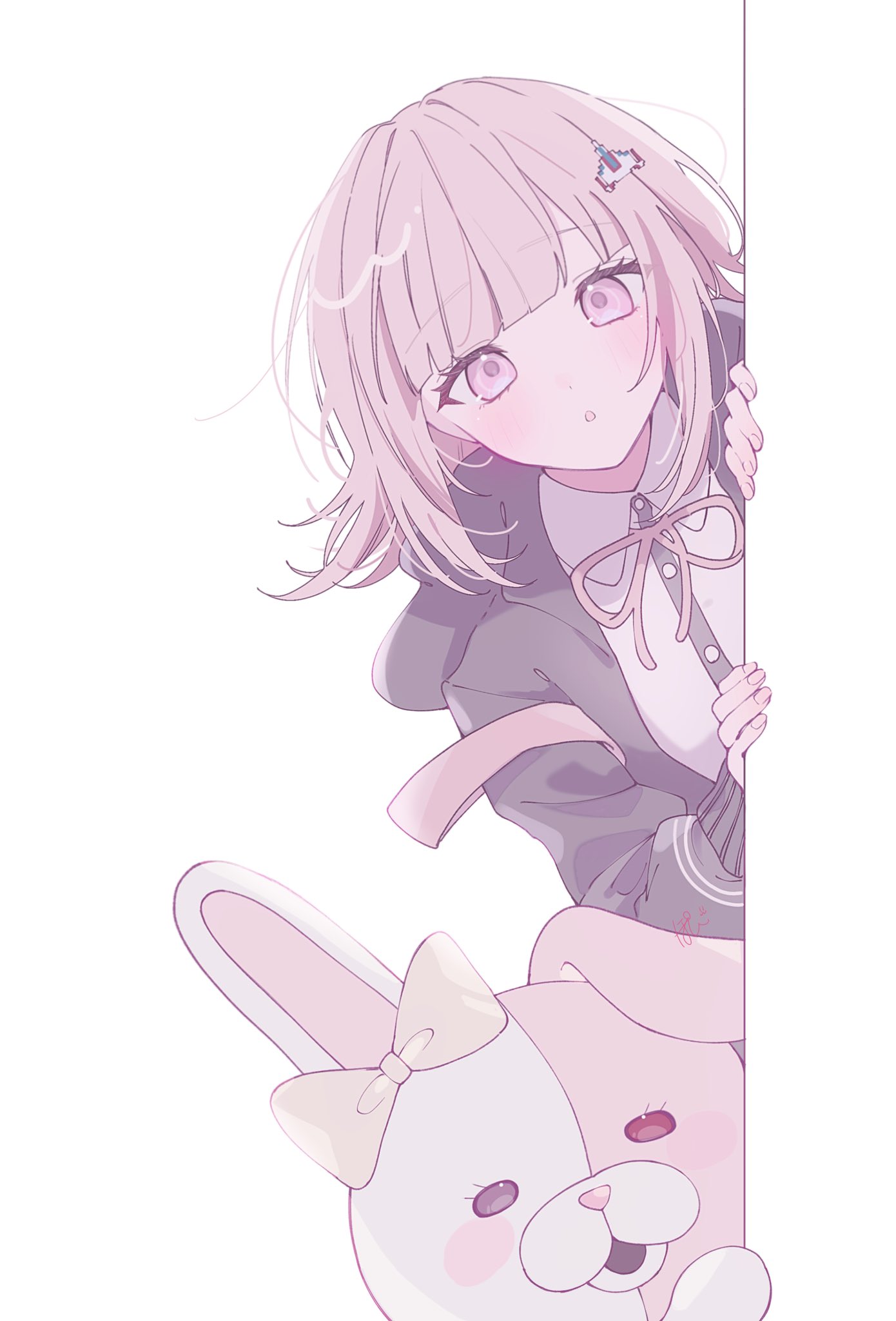 Safebooru - 1girl :o blunt bangs bow brown hair danganronpa (series ...