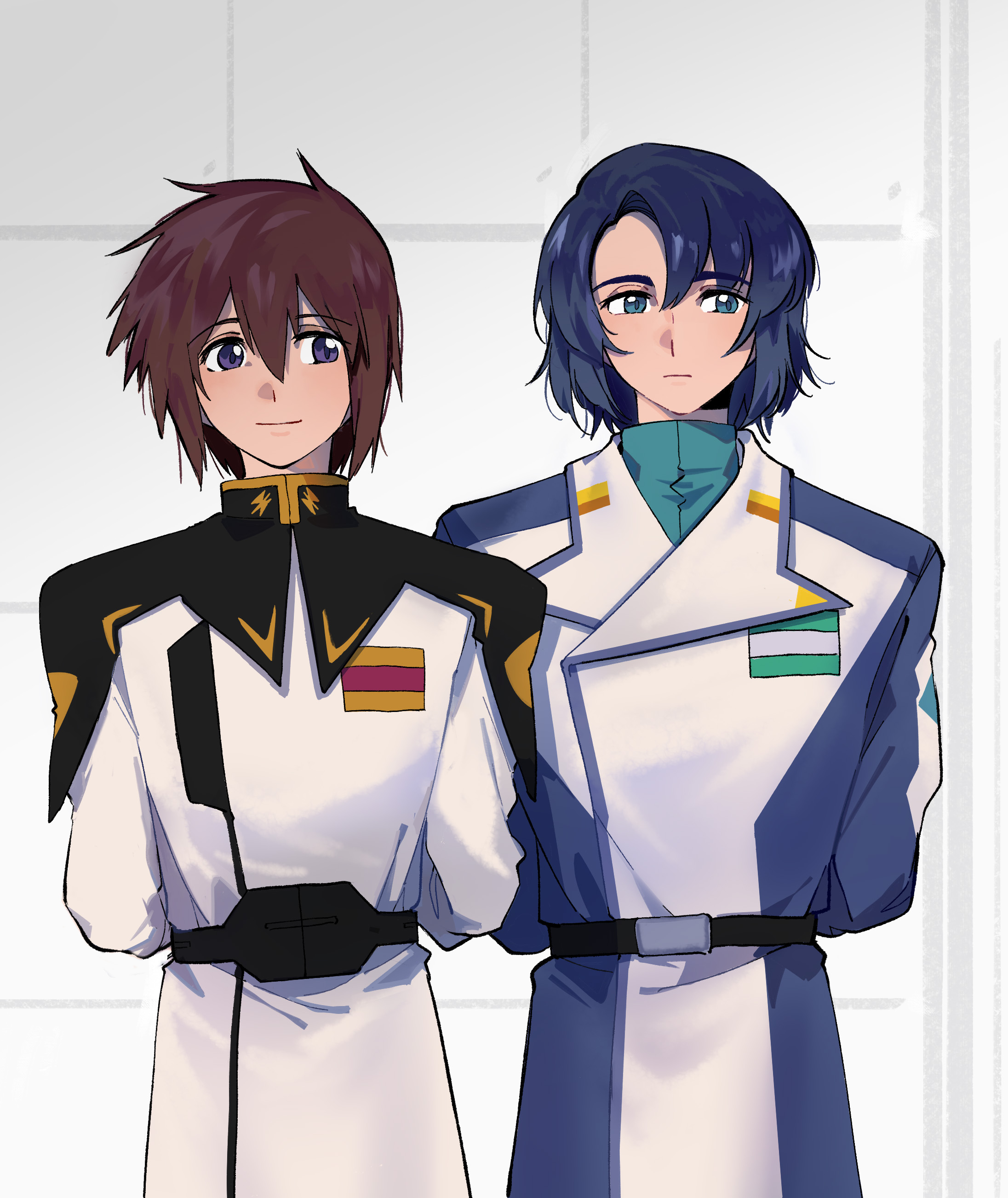 Safebooru - 2boys absurdres arms behind back athrun zala belt blue hair ...