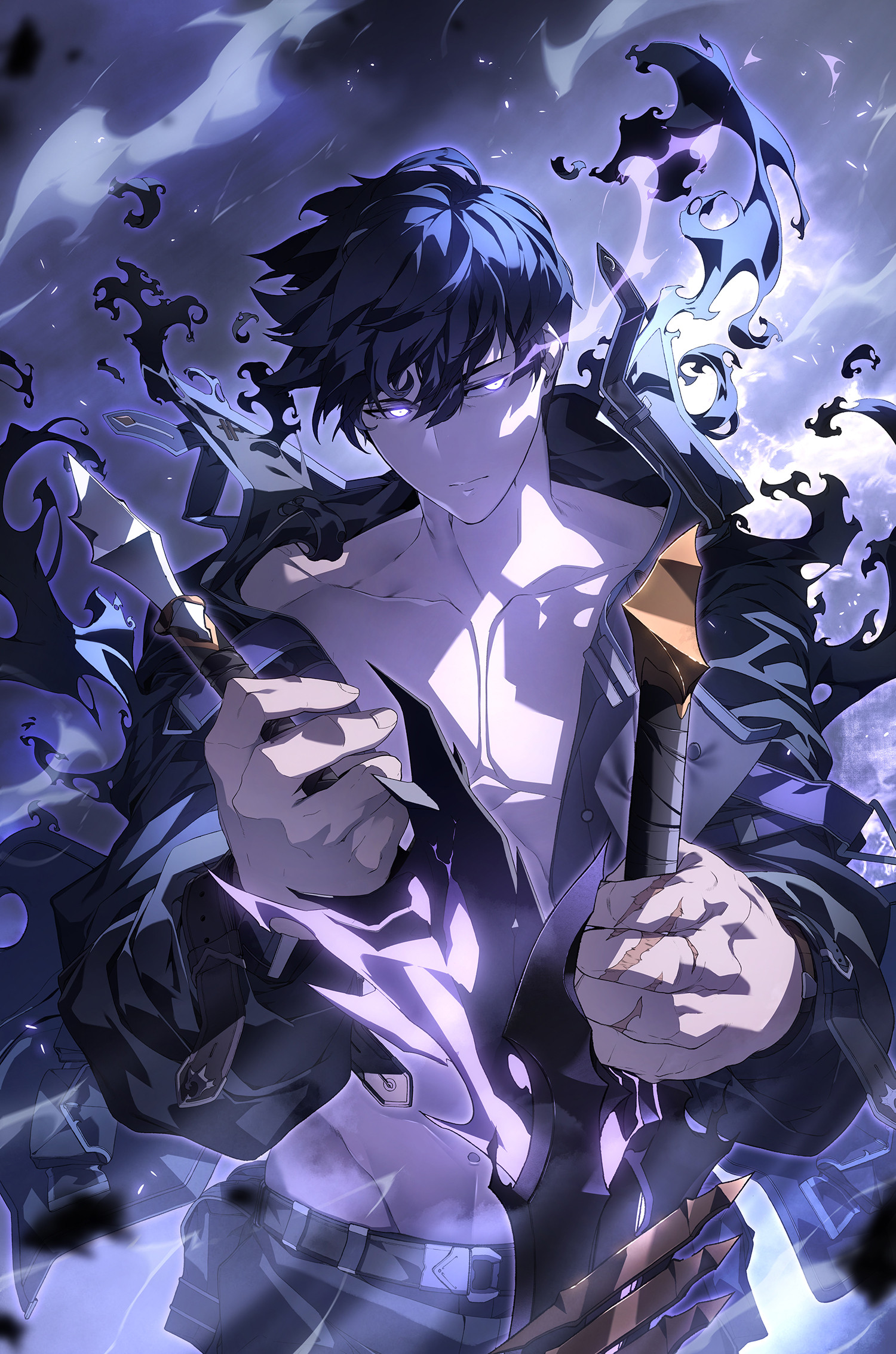 Safebooru 1boy Aura Belt Black Hair Black Hoodie Closed Mouth Dagger 4469