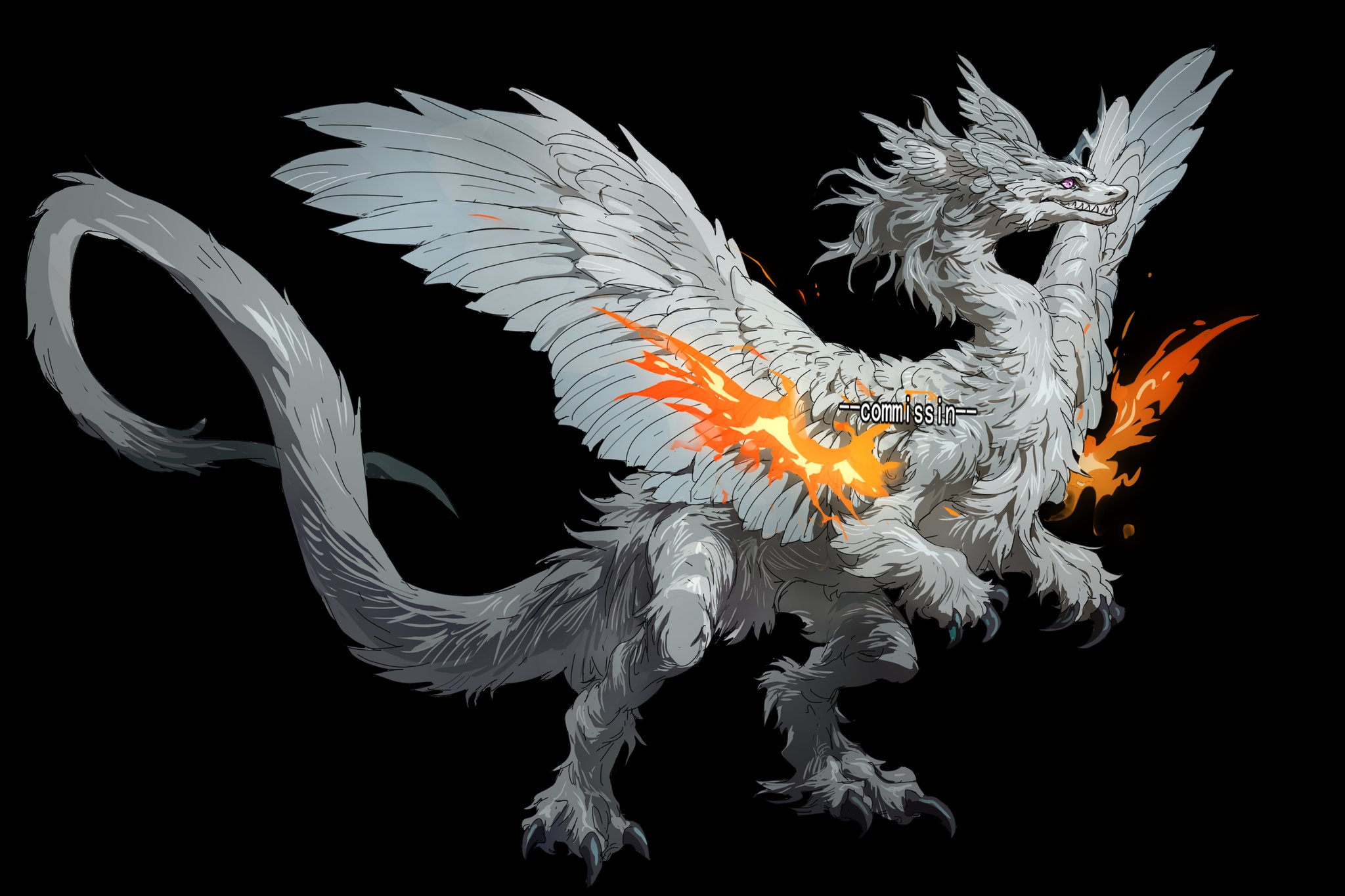 Safebooru - animal focus claws commission dragon feathered wings fire ...