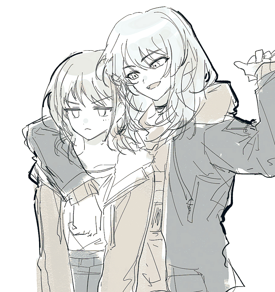Safebooru - 2girls arm around neck black jacket closed mouth commentary request ddccmm girls ...