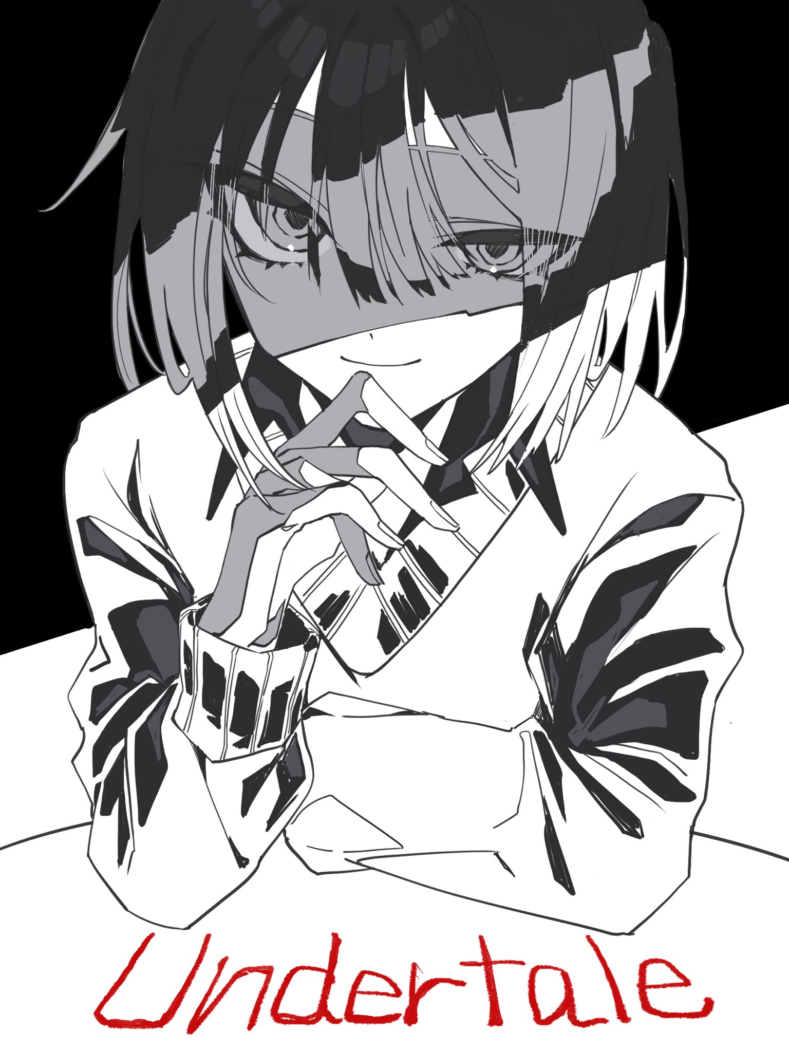 Safebooru - 1other arm rest bob cut center-flap bangs chara (undertale ...