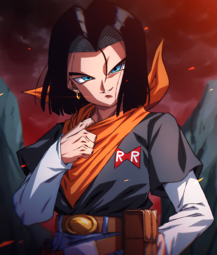 Safebooru - 1boy android 17 bandana belt blue eyes blue pants brown ...