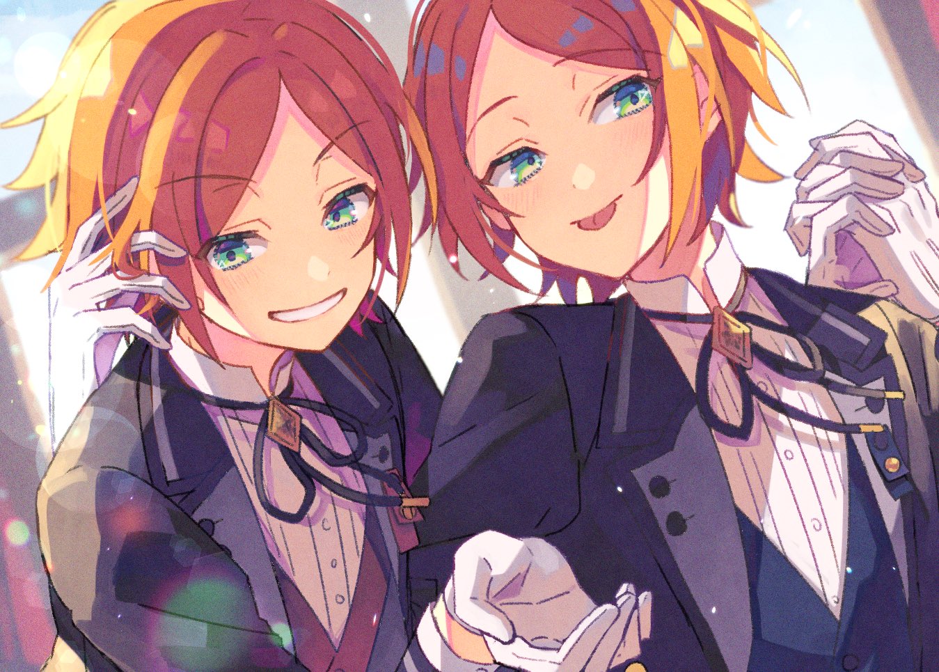 Safebooru - 2boys :d :p aoi hinata aoi yuta bishounen blurry bokeh depth of field ensemble stars ...
