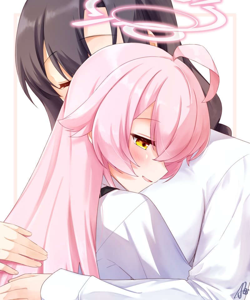 Safebooru - 2girls ahoge black hair blue archive blush female sensei (blue archive) halo hoshino ...