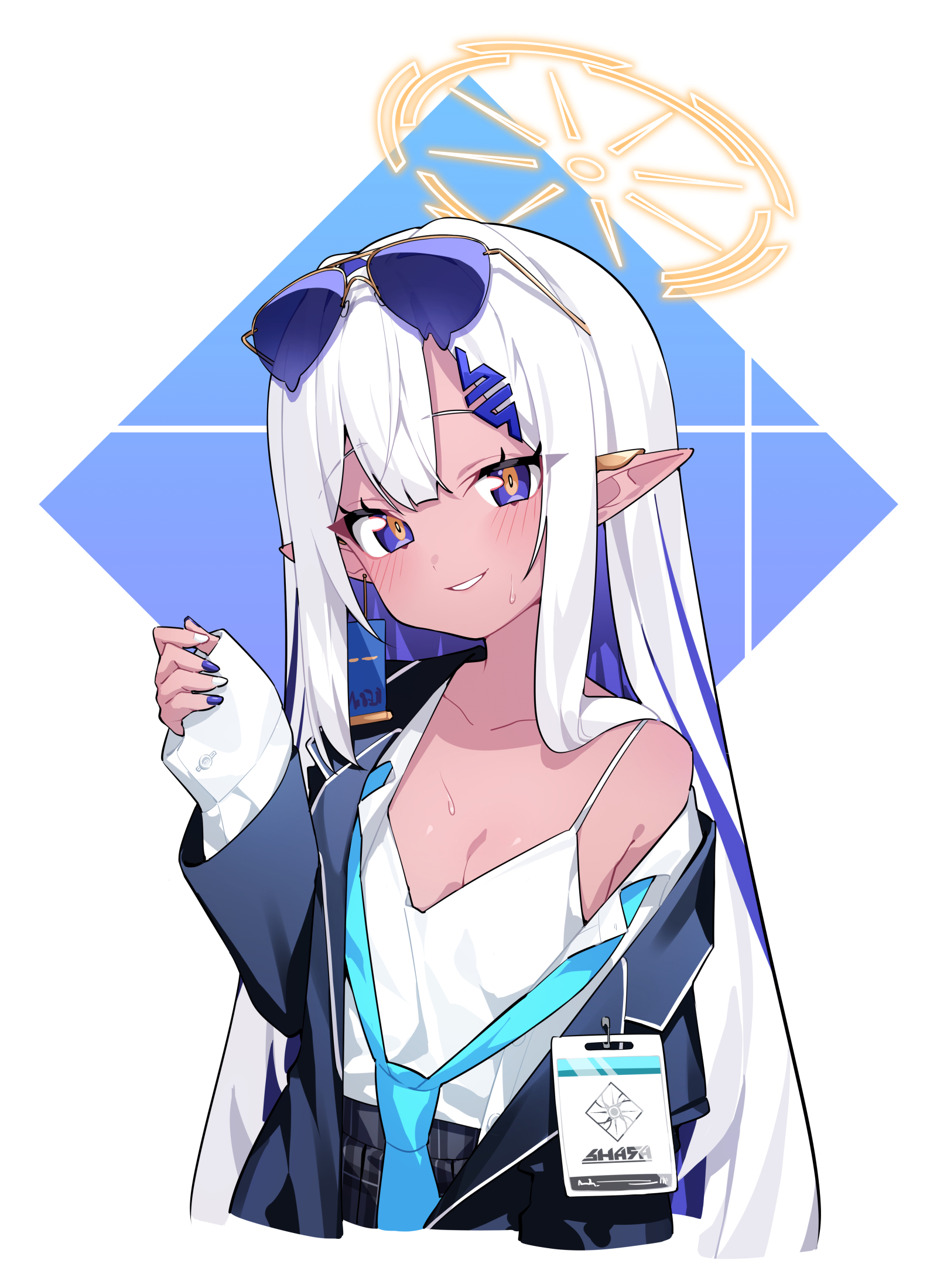 Safebooru - 1girl blue archive blue eyes breasts camisole character request dark-skinned female ...