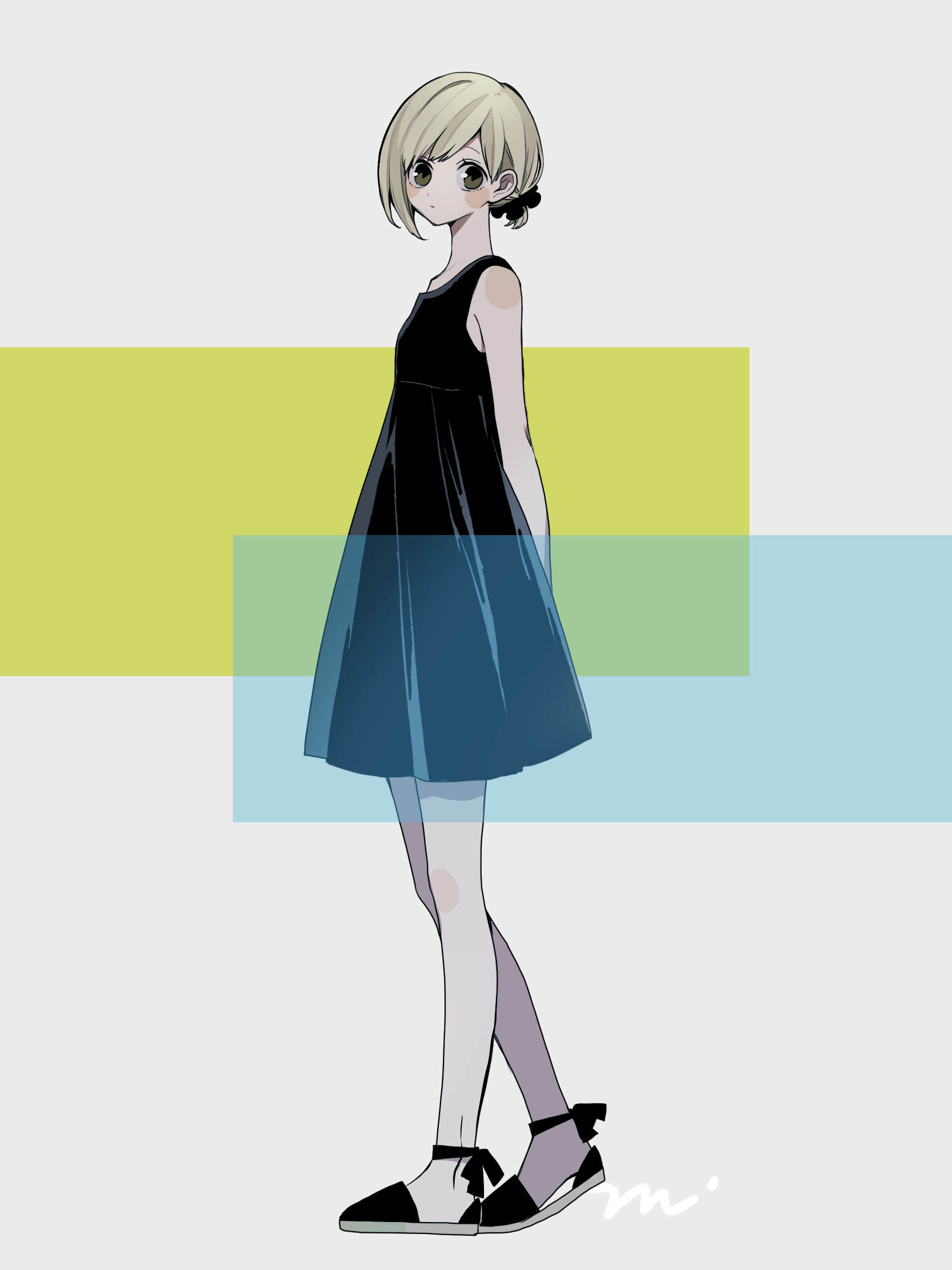Safebooru - 1girl arms behind back bare arms bare shoulders black bow black dress black footwear ...