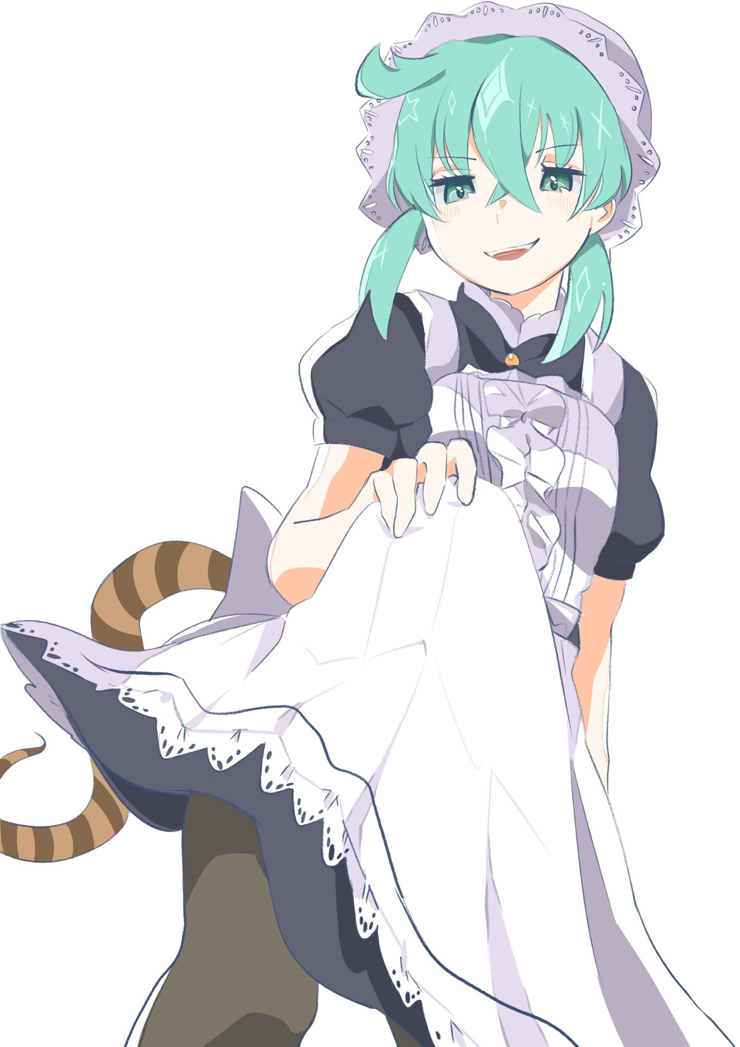 Safebooru - 1girl alternate costume apron black dress black pantyhose blue eyes blue hair blush ...