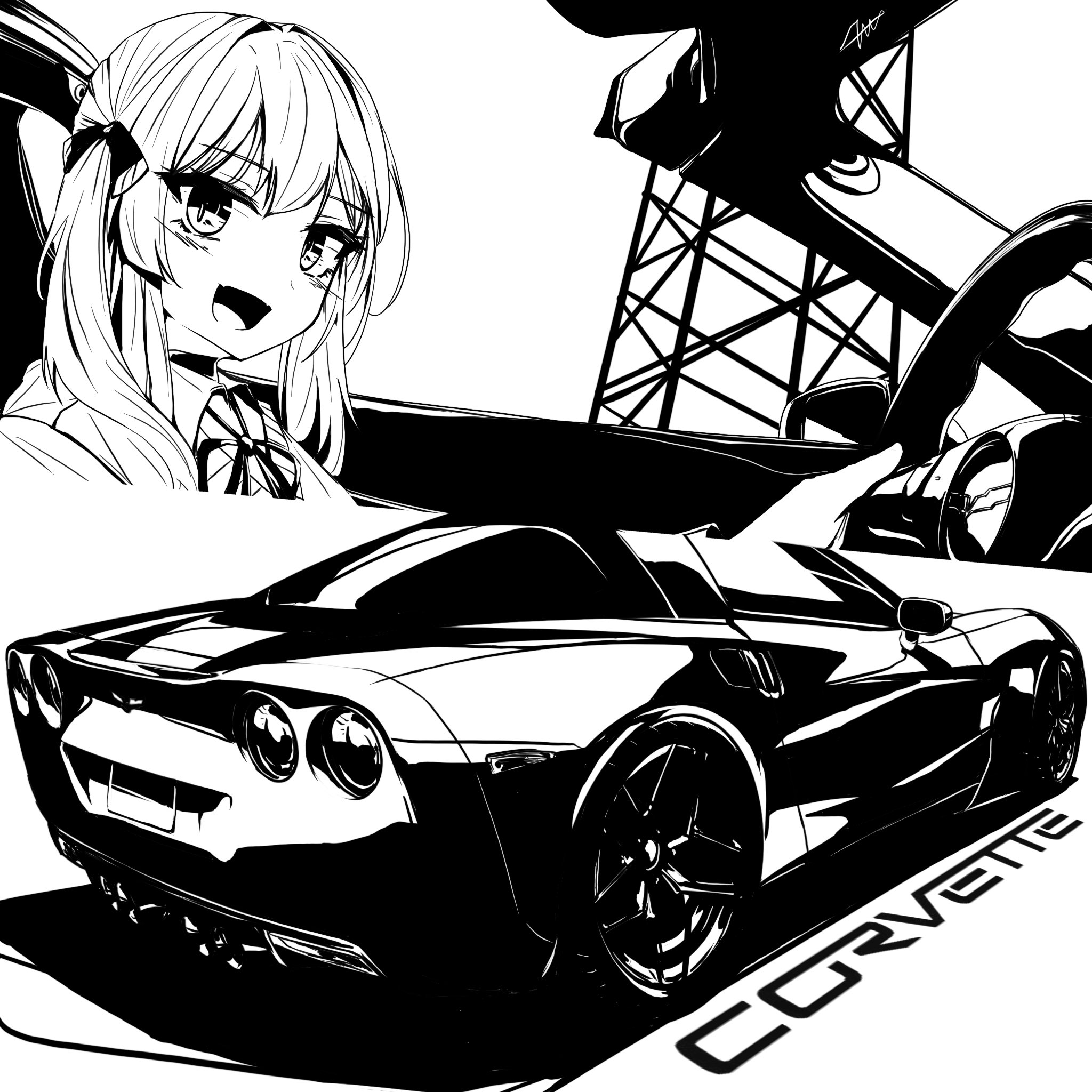 Safebooru - 1girl car chevrolet chevrolet corvette chevrolet corvette ...