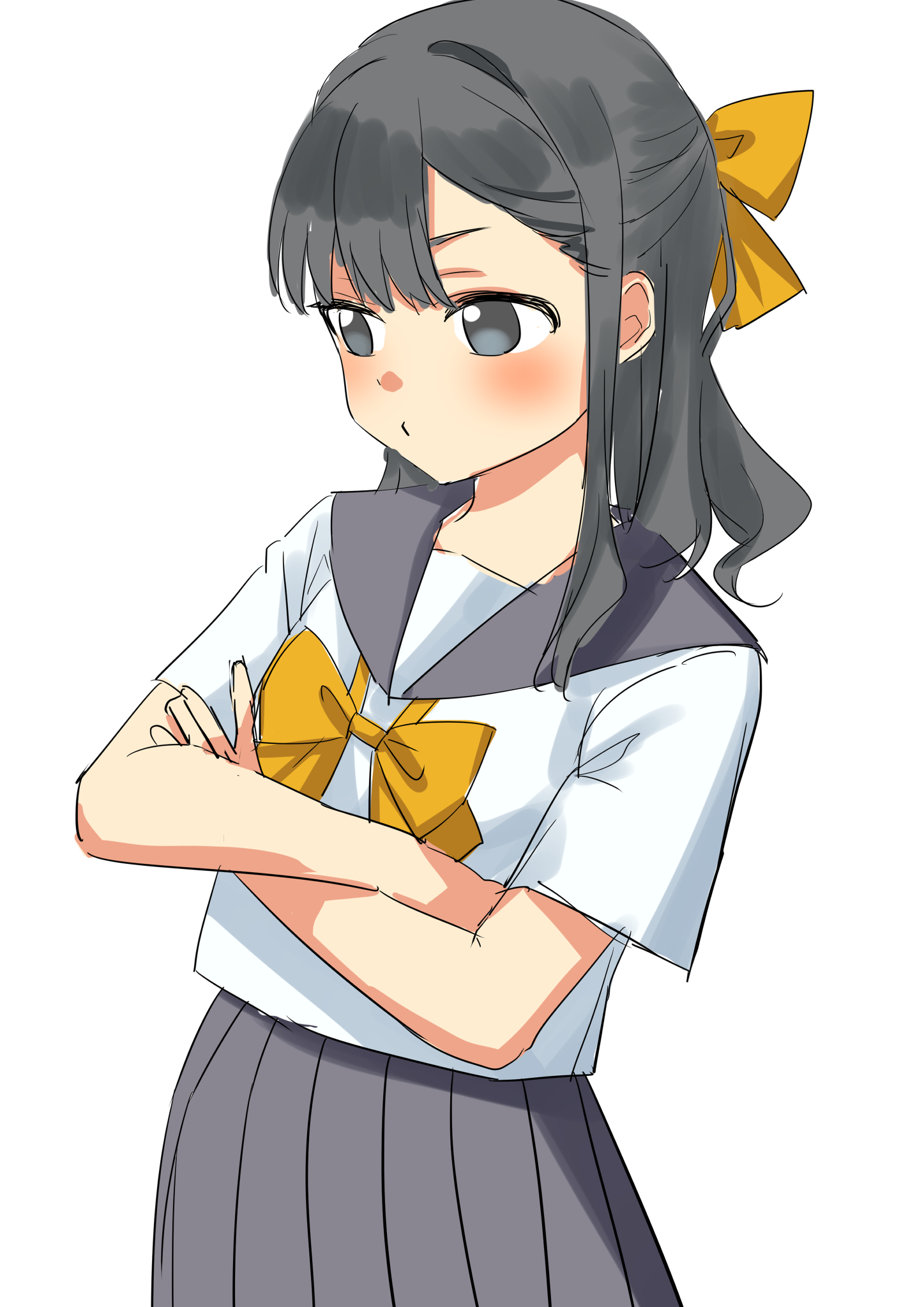 Safebooru - 1girl asuka gin black hair blush bow bowtie cowboy shot ...