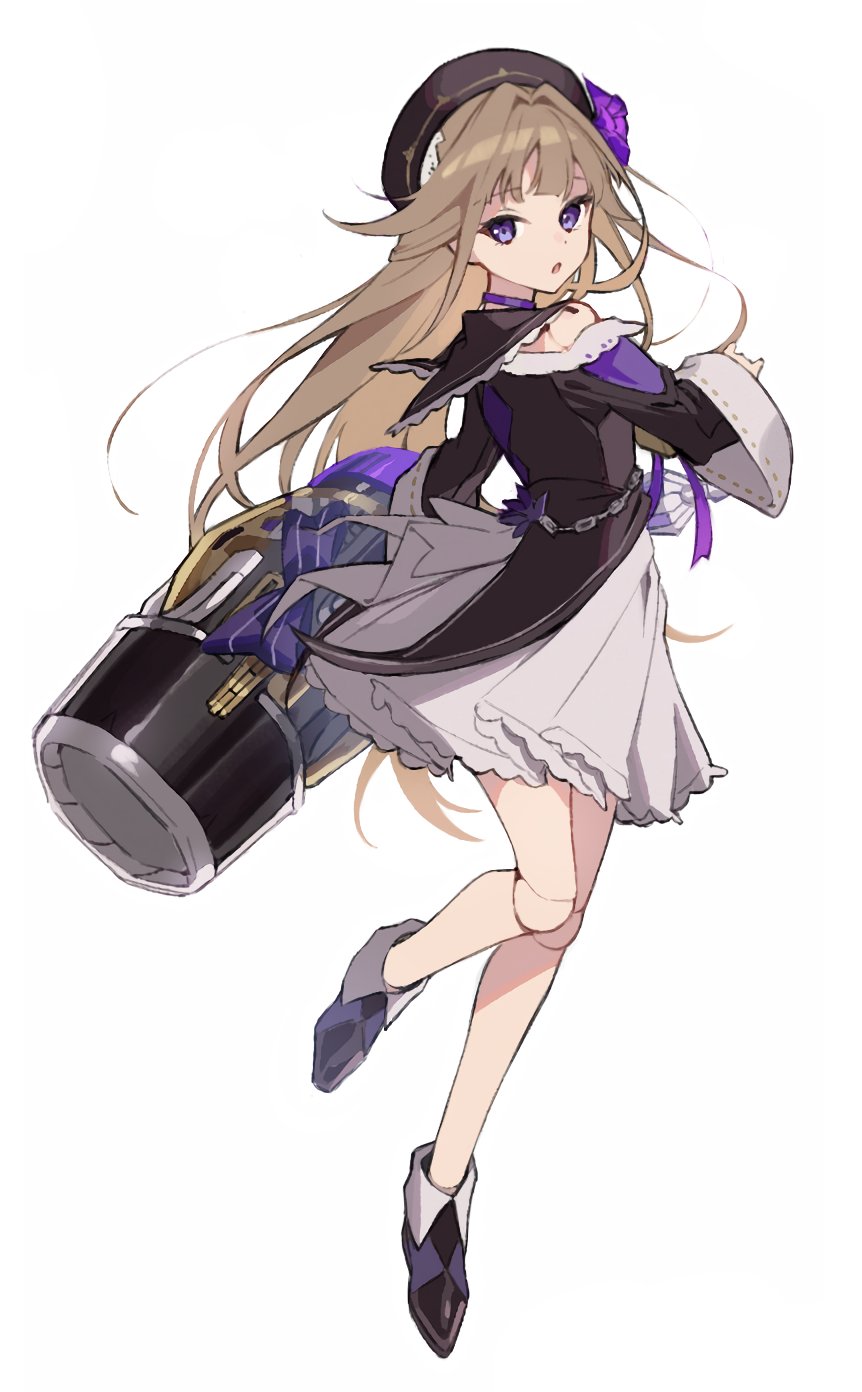 Safebooru - 1girl beret black coat black footwear black hat brown hair coat dress full body ...