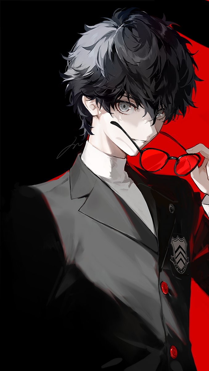 Safebooru - 1boy amamiya ren black background black hair black jacket cup curly hair grey eyes ...