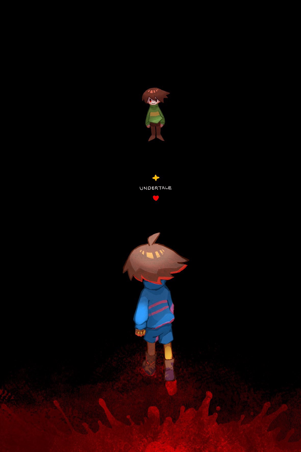 Safebooru - 2others black background blood blue sweater brown hair ...