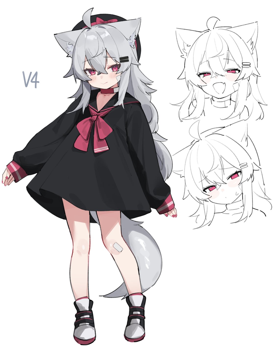 Safebooru - 1girl ahoge animal ears beret black dress black hat blush ...