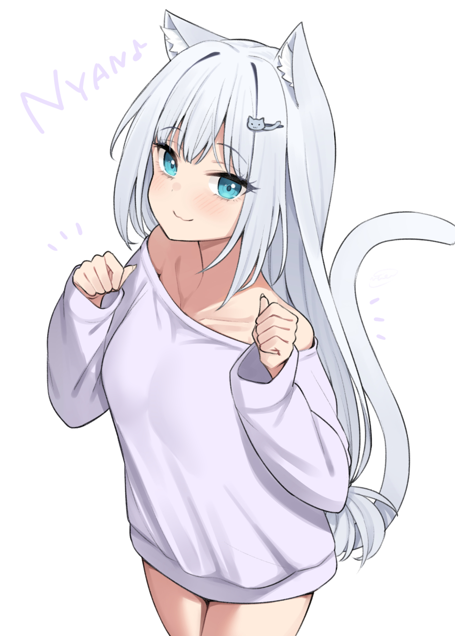 Safebooru - 1girl :3 animal ears binsen blue eyes cat ears cat girl cat tail character request ...