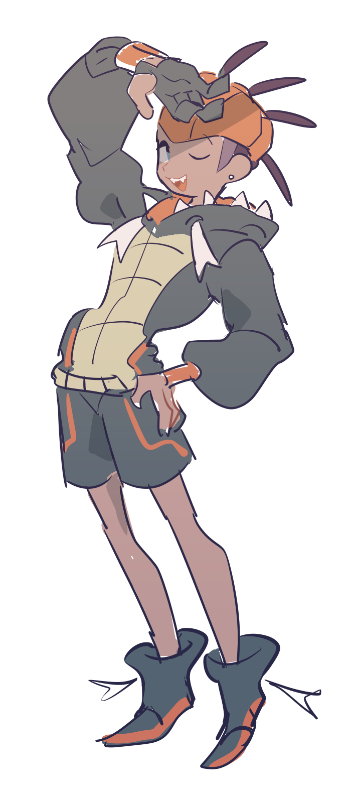 Safebooru - 1boy ;d arm up black footwear commentary request dark ...