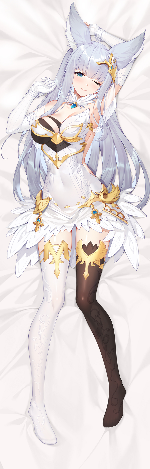 Safebooru - 1girl animal ears asymmetrical legwear blue eyes blunt bangs breasts dakimakura ...