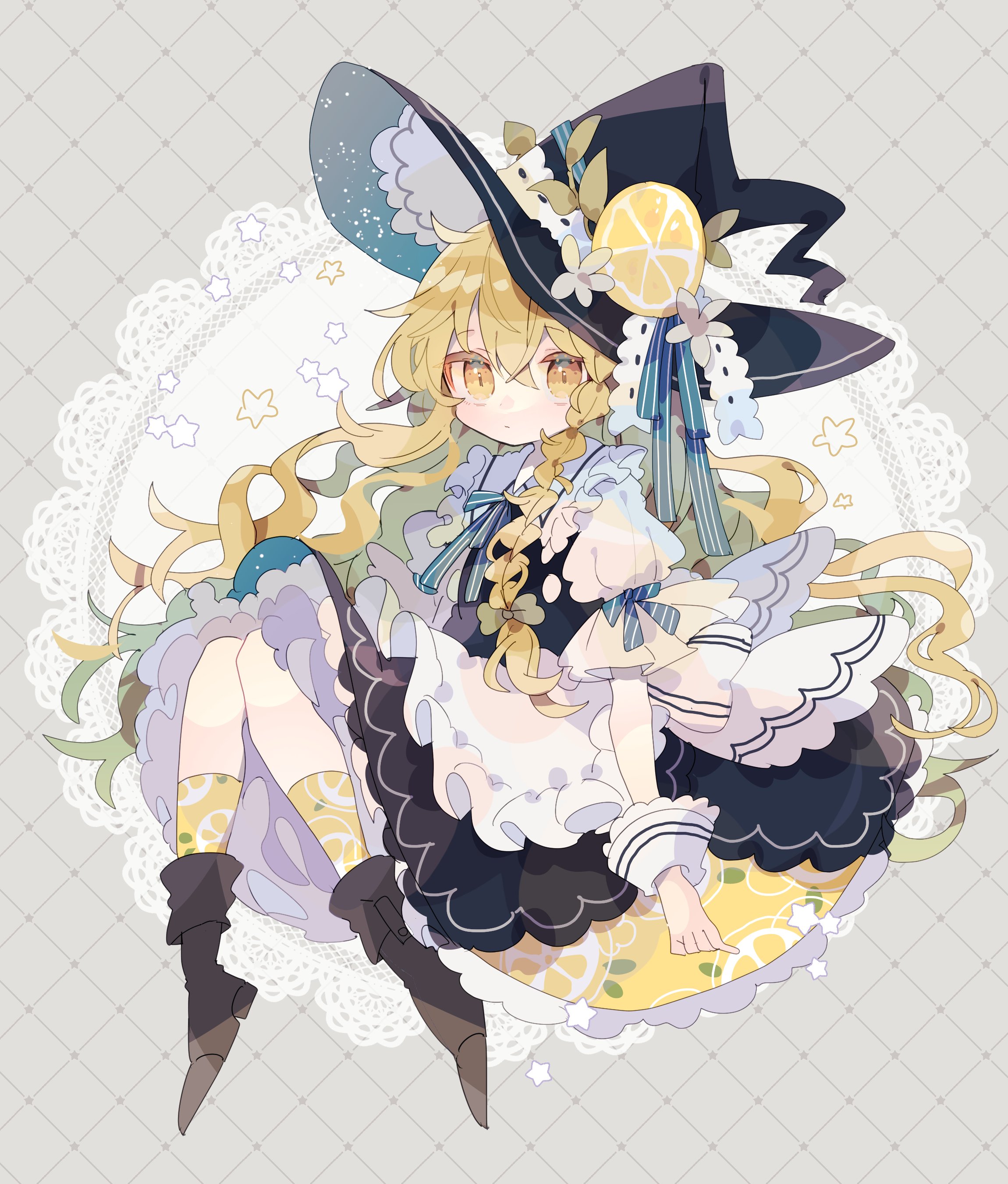 Safebooru - 1girl absurdres black hat black skirt black vest blonde hair boots braid brown ...