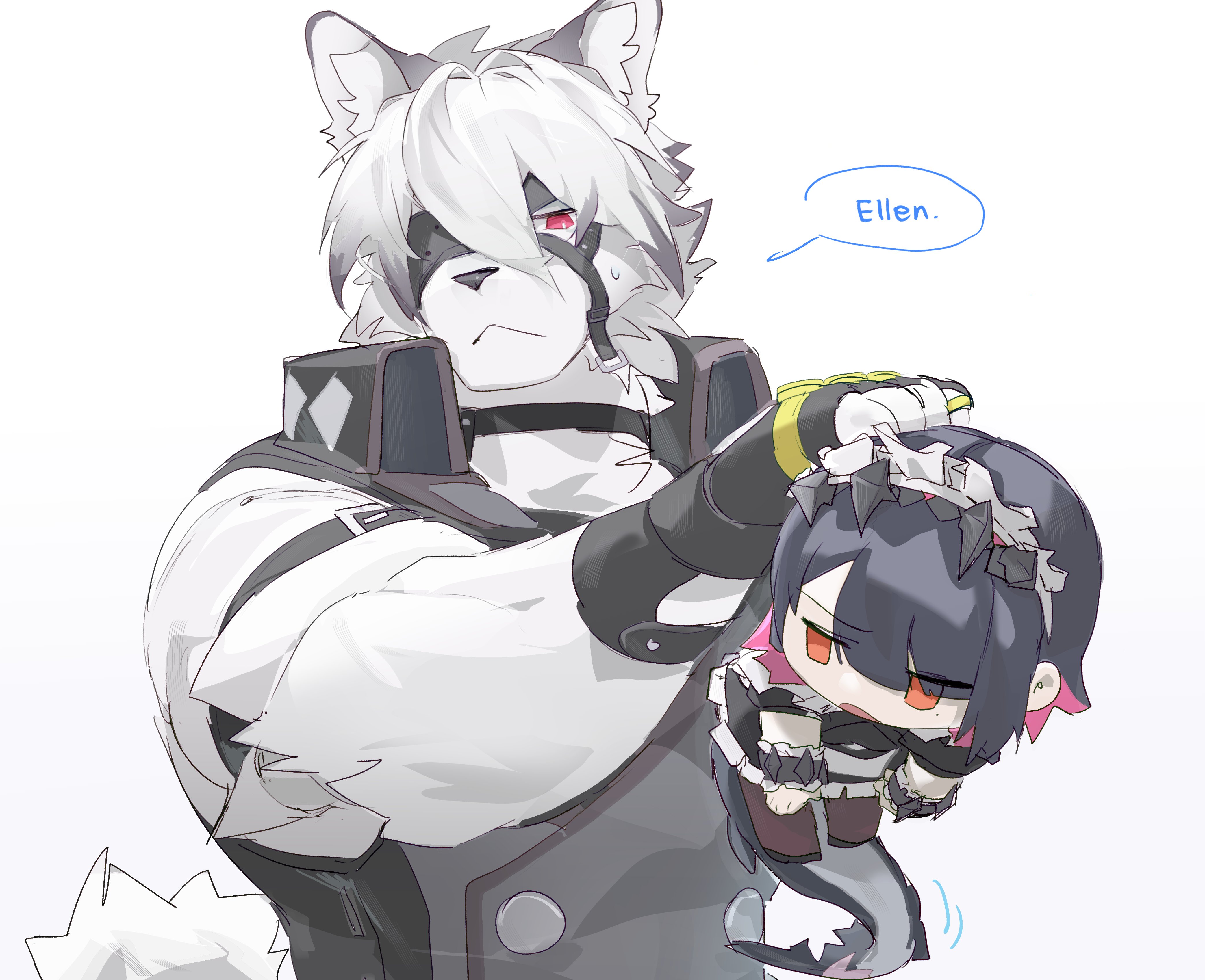 Safebooru - 1boy 1girl absurdres black dress black hair black vest body fur carrying carrying ...