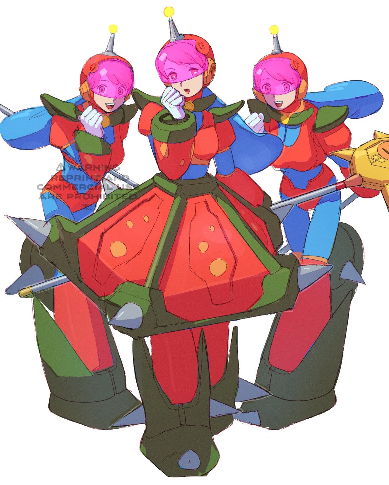 Safebooru - 3girls belladonna (mega man) blue hair clone full body ...
