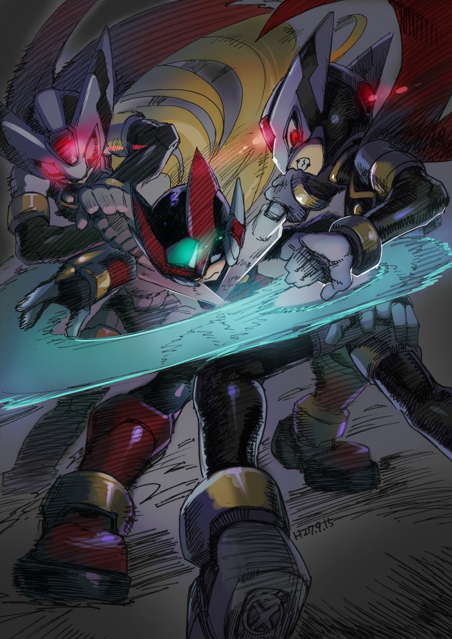 Safebooru - 3boys armor battle black armor black eyes black helmet ...