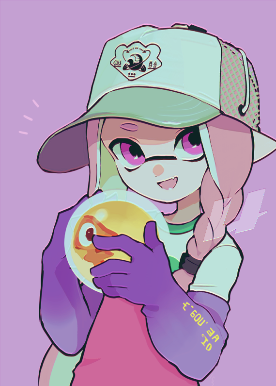 Safebooru - 1girl :d asymmetrical hair baseball cap braid egg elbow ...