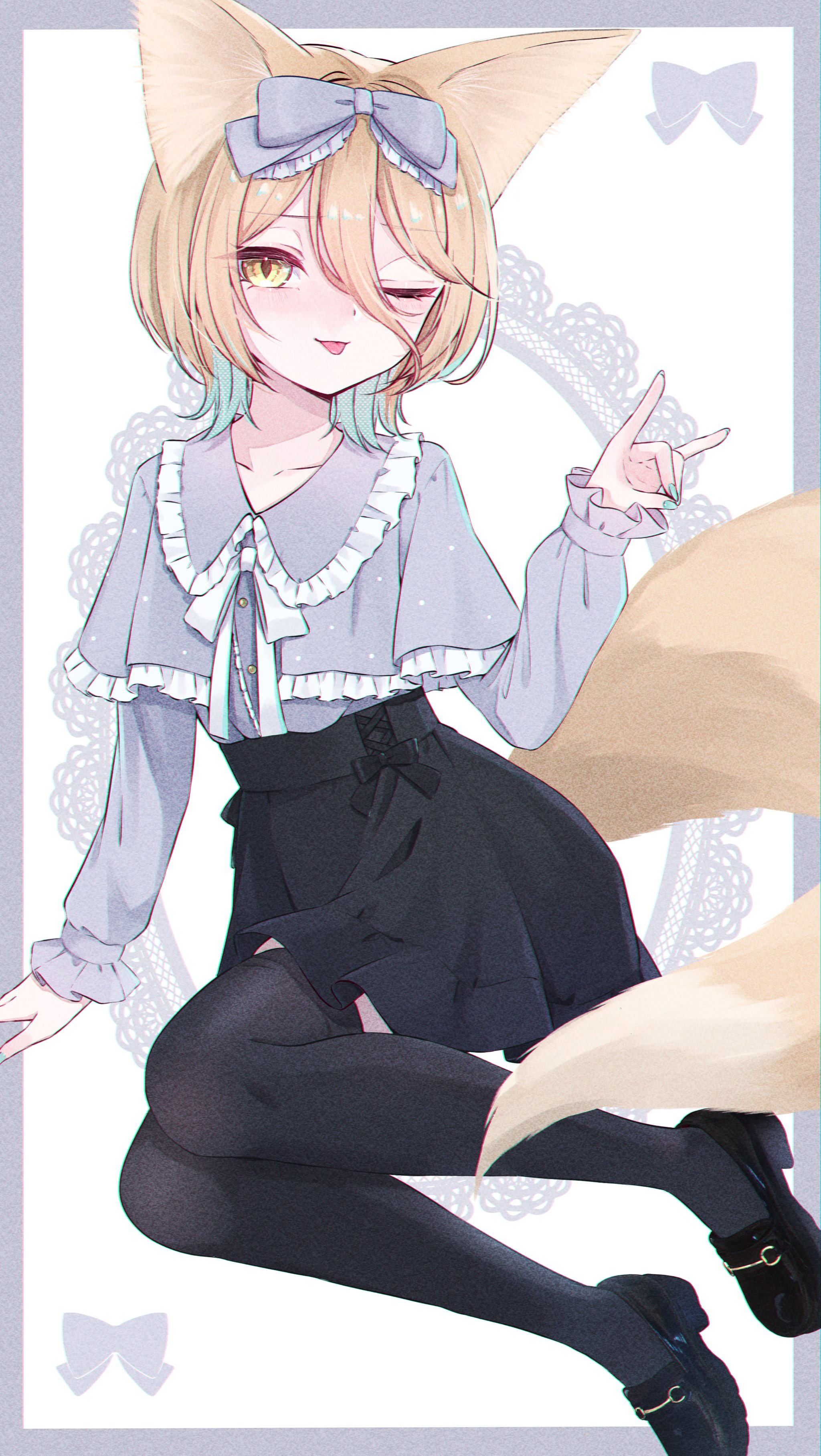 Safebooru - 1girl absurdres alternate costume animal ears black footwear black skirt black ...