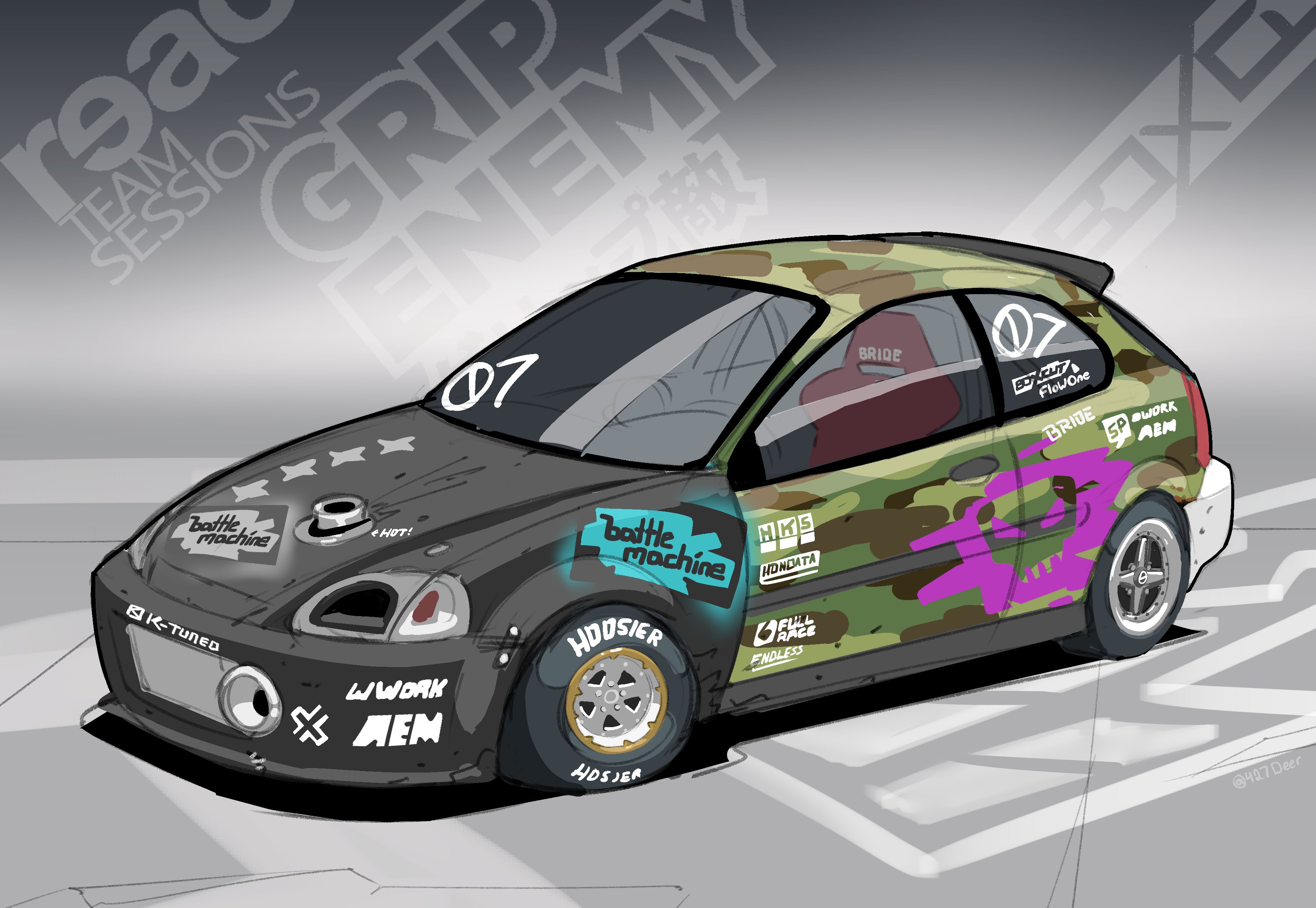 Safebooru - absurdres bride (brand) camouflage car highres hks honda honda civic hoosier motor ...