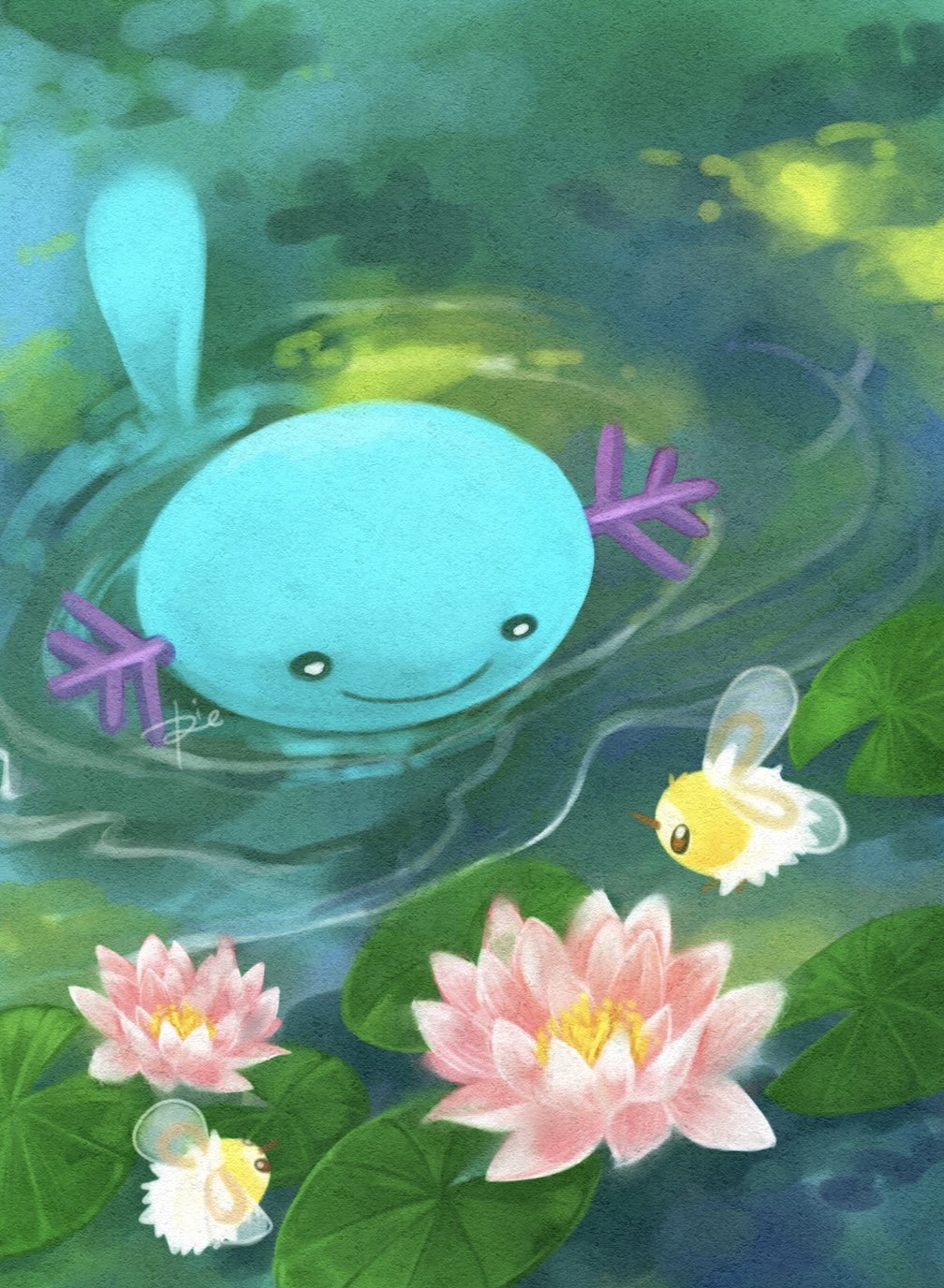 Safebooru - animal focus black eyes bright pupils closed mouth cutiefly flower highres lily pad ...