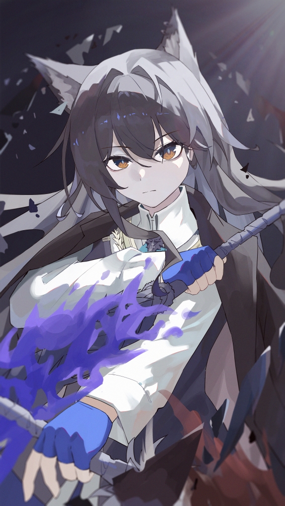 Safebooru - 1girl alone (user pafj5434) animal ear fluff animal ears arknights black jacket blue ...