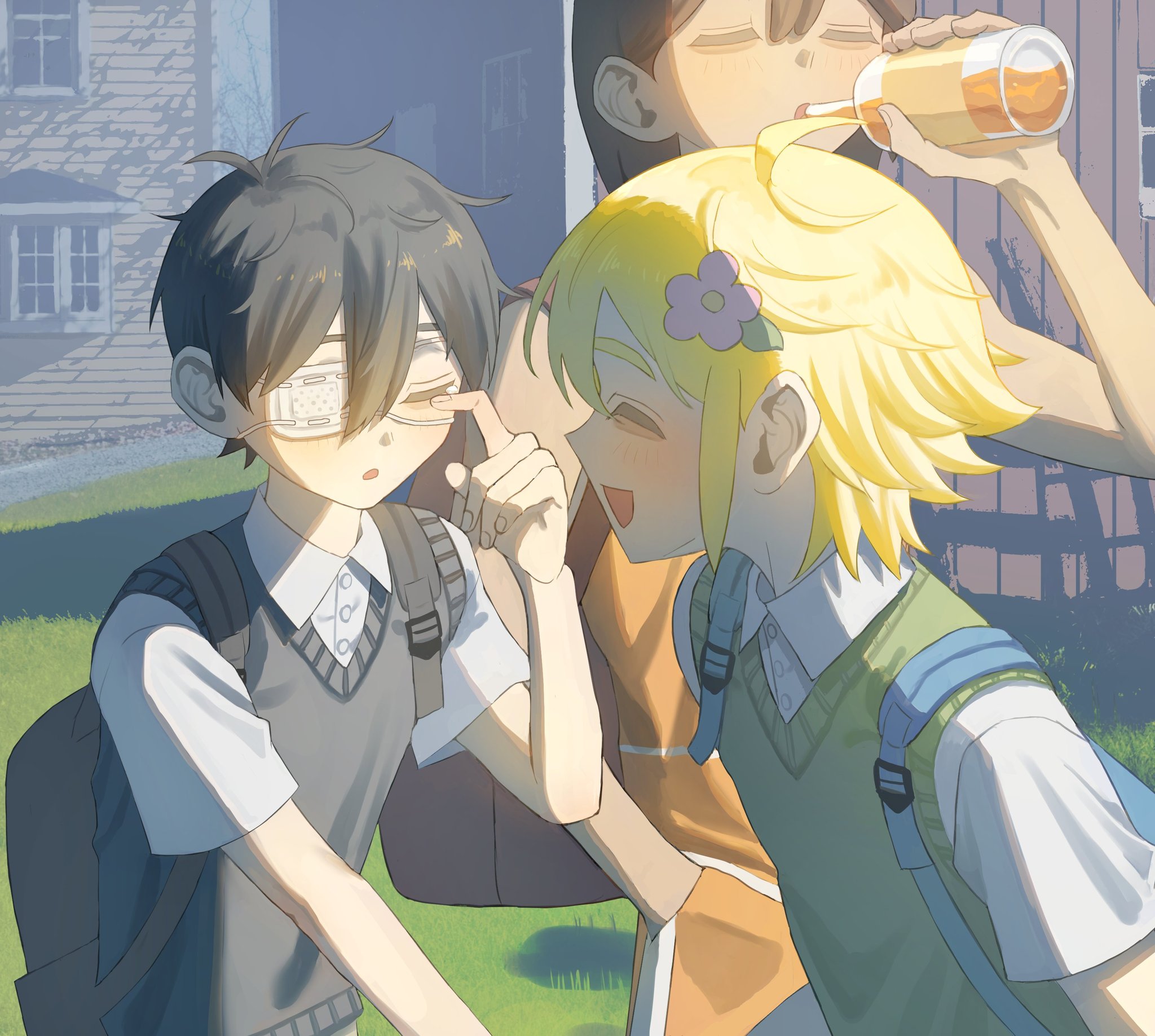 Safebooru - 3boys backpack bag basil (faraway) (omori) basil (omori ...