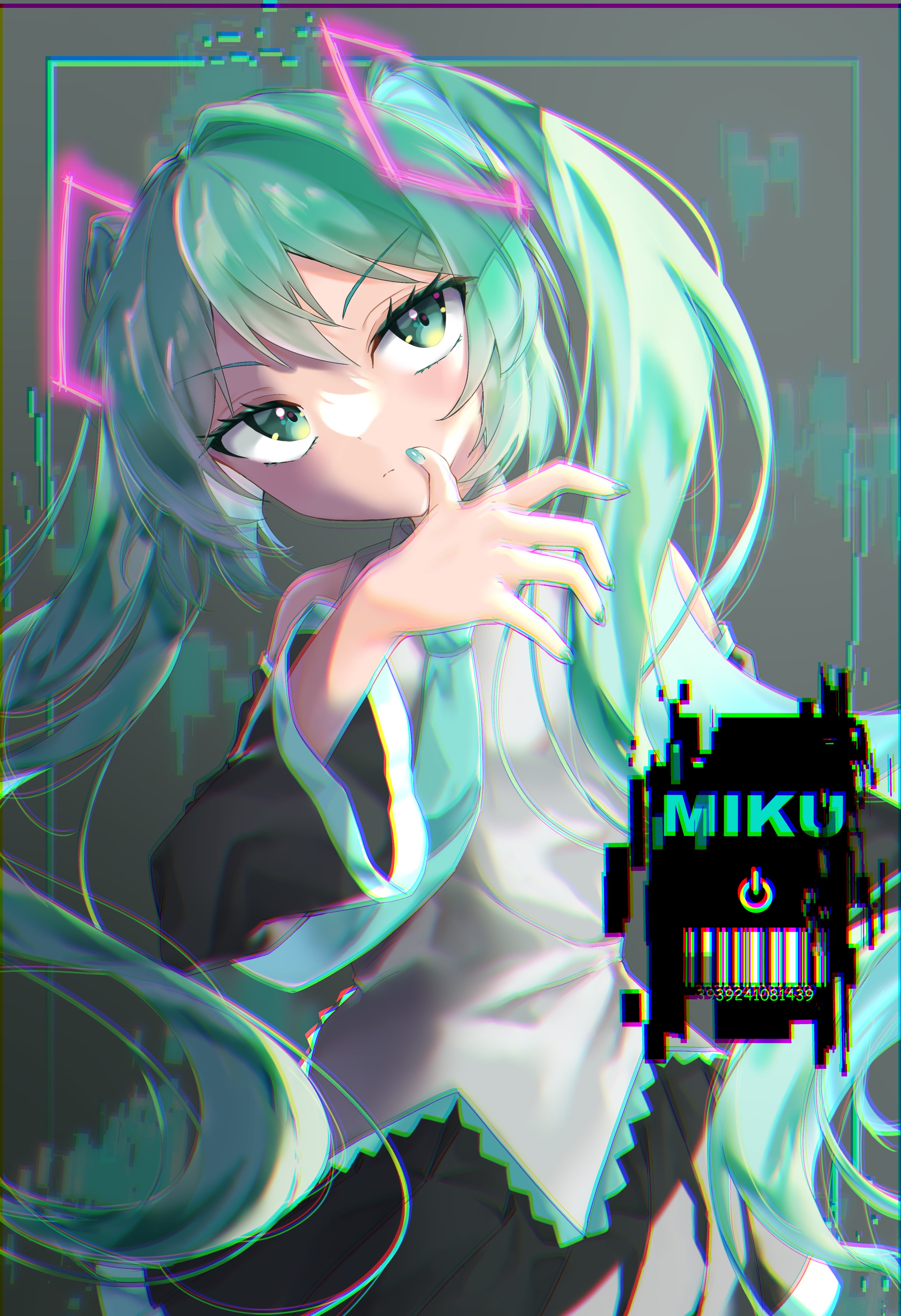 Safebooru - 1girl absurdres aqua eyes aqua hair aqua nails aqua necktie barcode black skirt ...