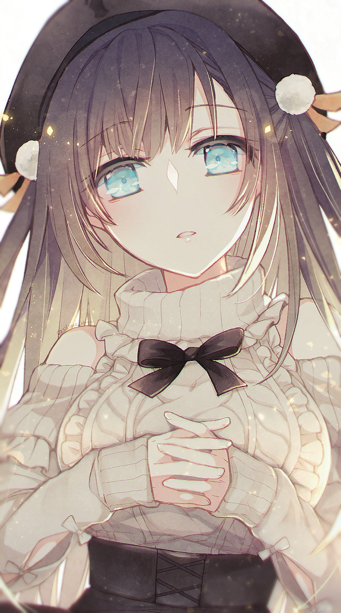 Safebooru - 1girl beret black bow black bowtie black hat blue eyes bow bowtie breasts detached ...