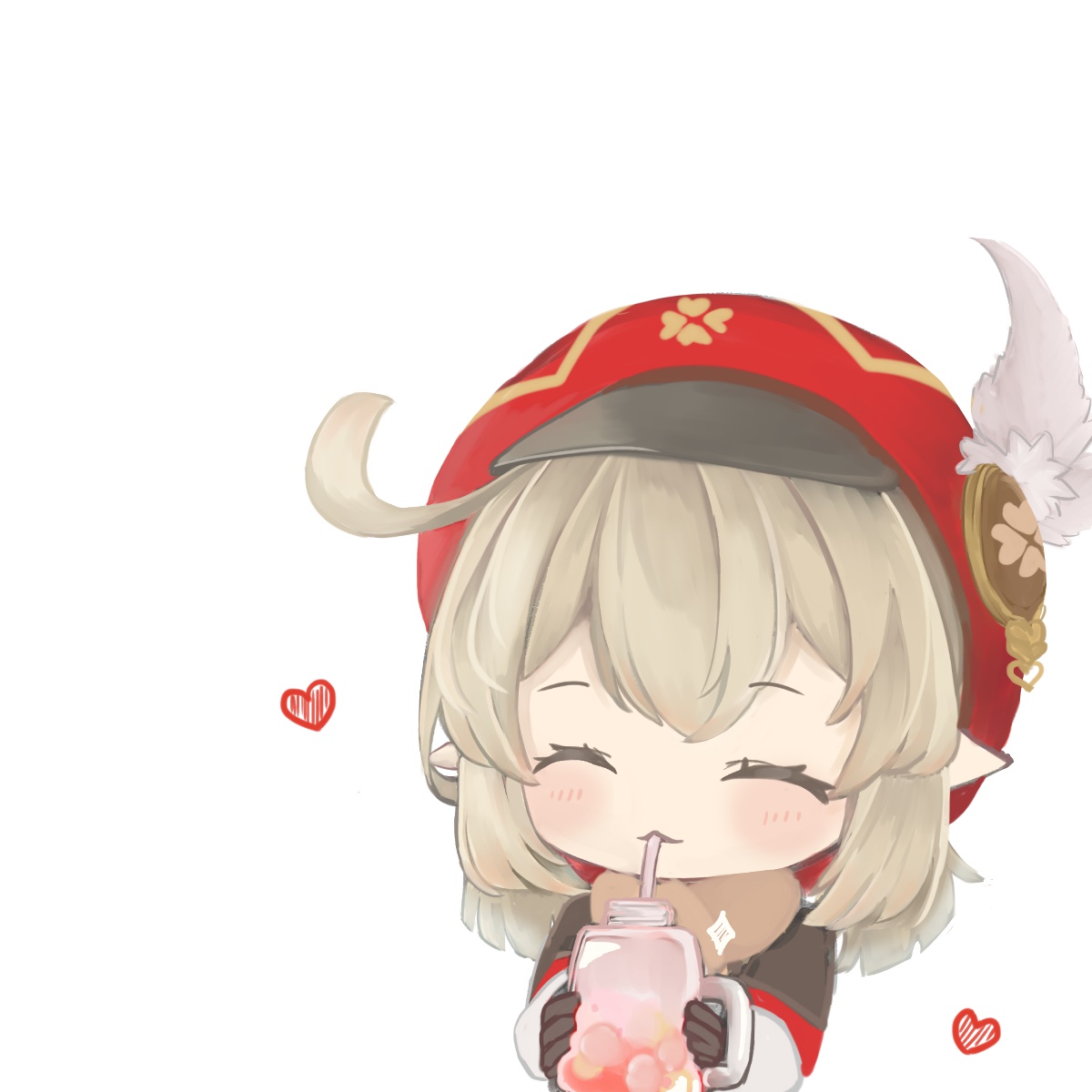 Safebooru - 1girl ^ ^ blush bottle cabbie hat chibi chibi only closed ...