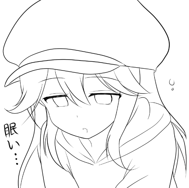 Safebooru - 1girl curakuru drooling empty eyes hat hood hoodie lineart ...