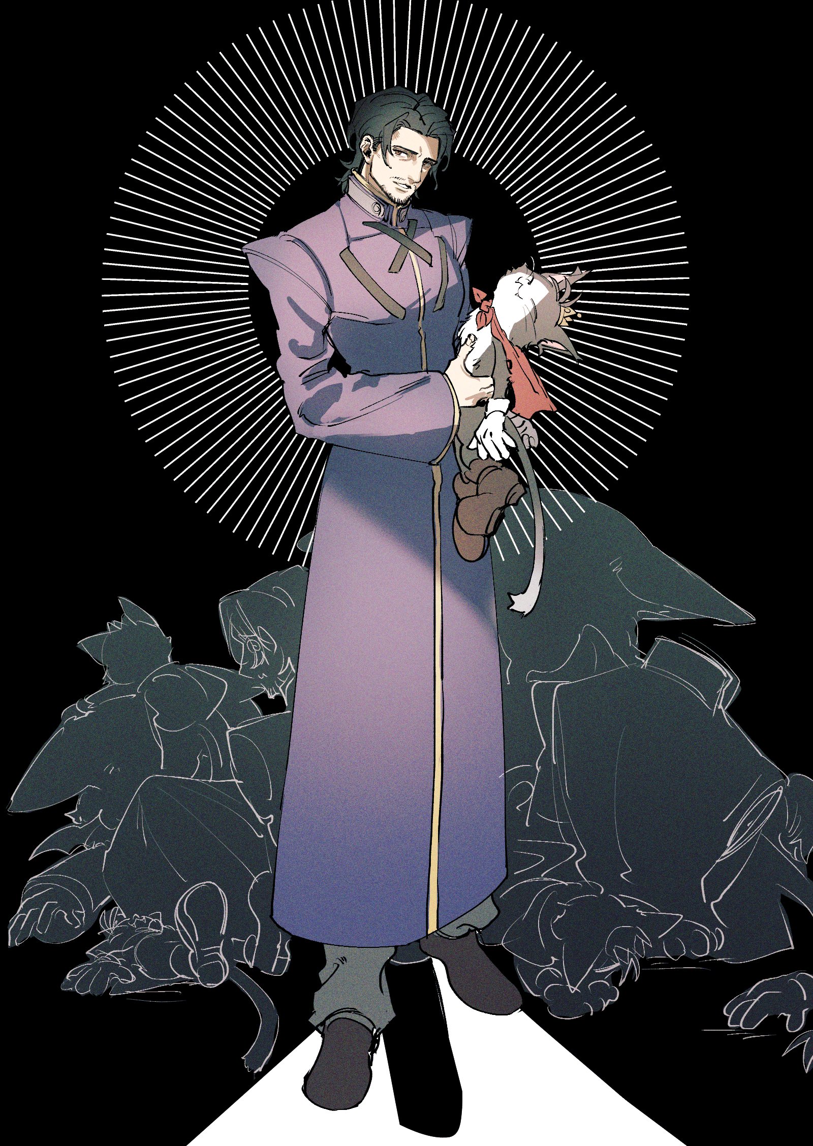 Safebooru - 1boy animal black background black footwear black fur black ...