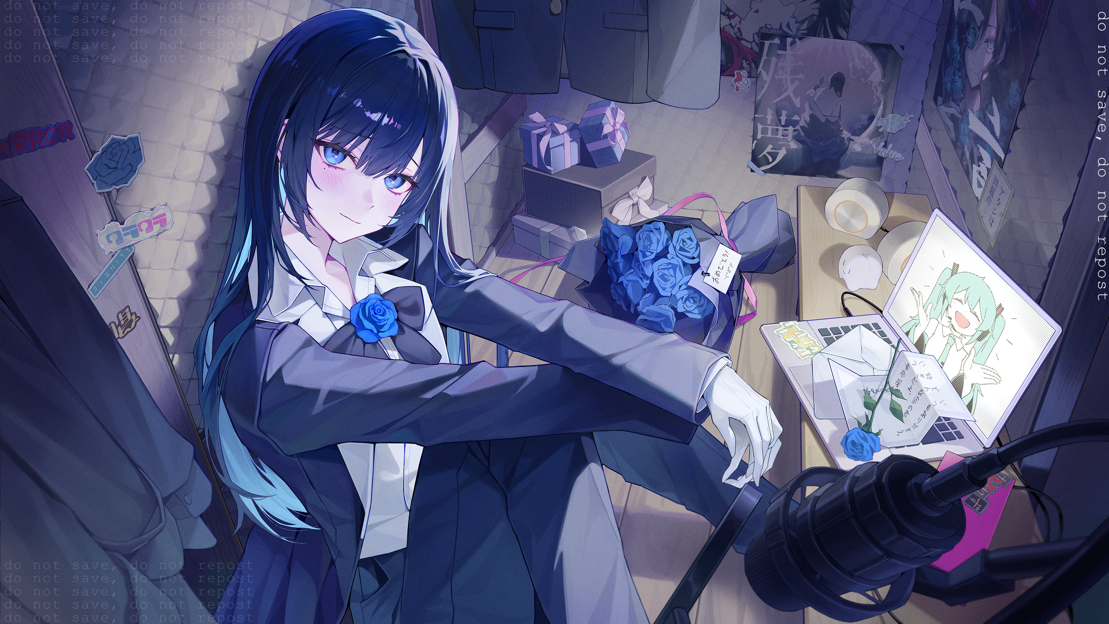 Safebooru - 1girl absurdres acoustic foam ado (utaite) atashi wa mondaisaku black bow black ...