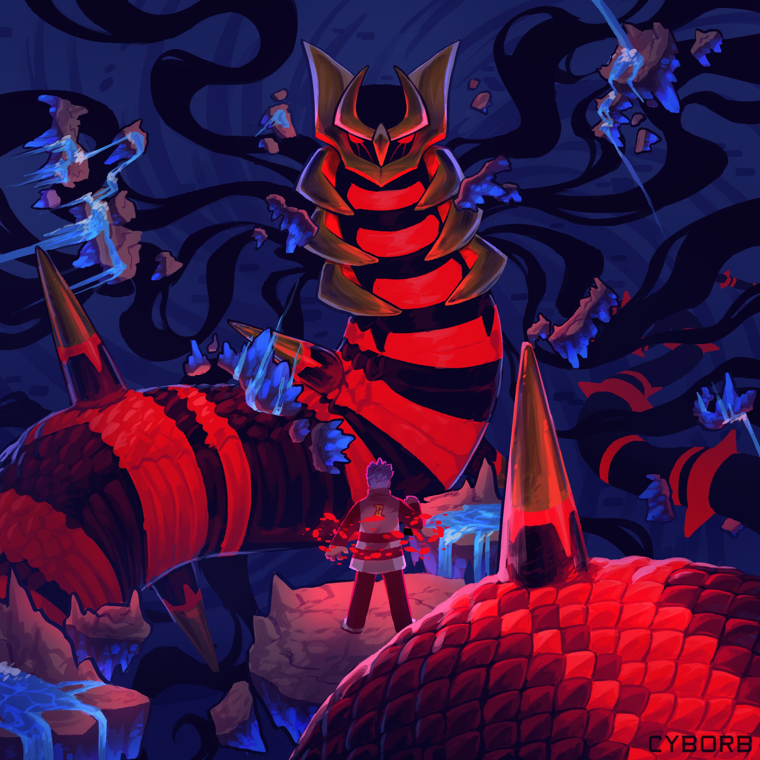 Safebooru - 1boy 1other absurdres blue hair cyborb cyrus (pokemon ...