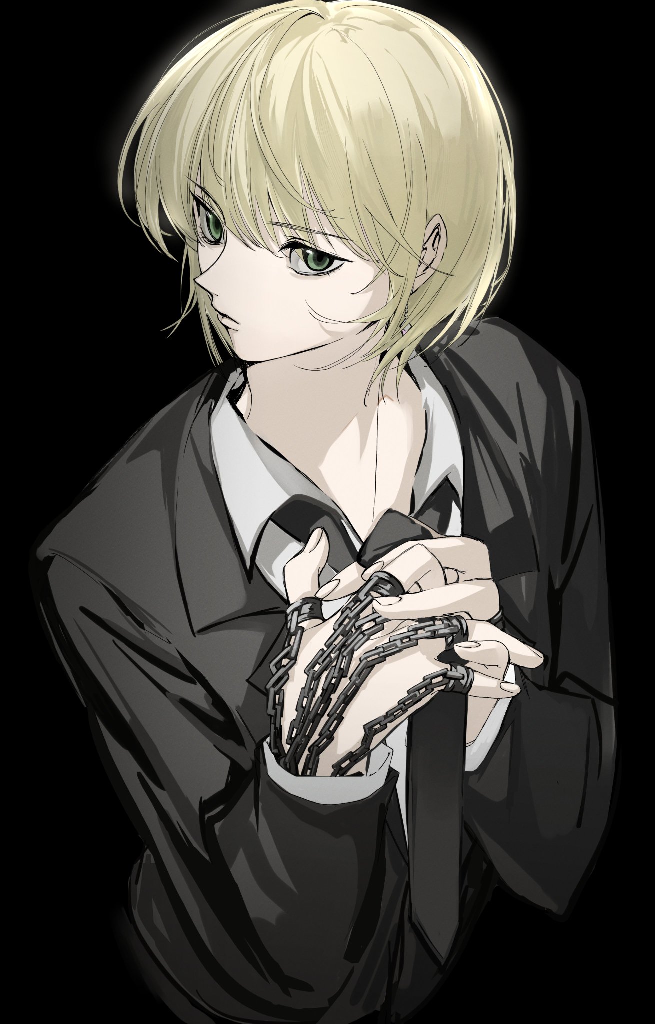 Safebooru - 1boy black background black jacket black necktie black suit blonde hair blue eyes ...