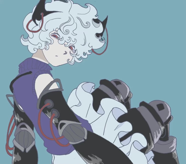 Safebooru - .flow 1girl abstract cyborg flat color humanoid robot neon ...