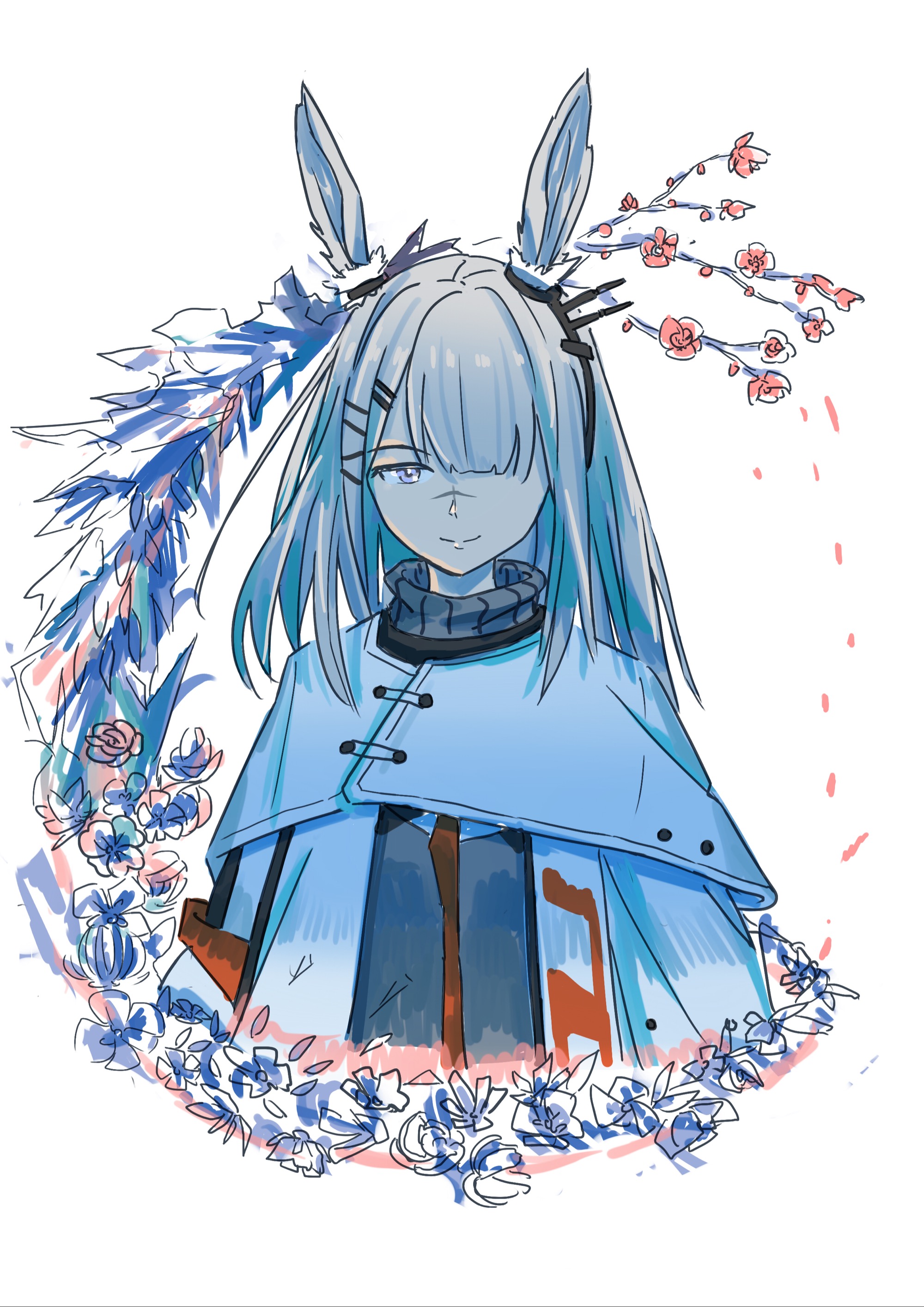 Safebooru - 1girl absurdres aling539 animal ears arknights capelet closed mouth cropped torso ...